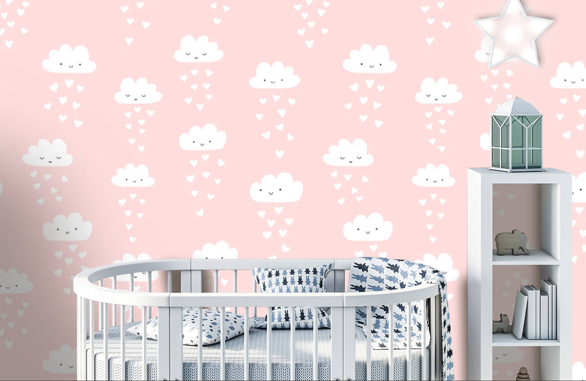 Wolken en hartjes - Fotobehang