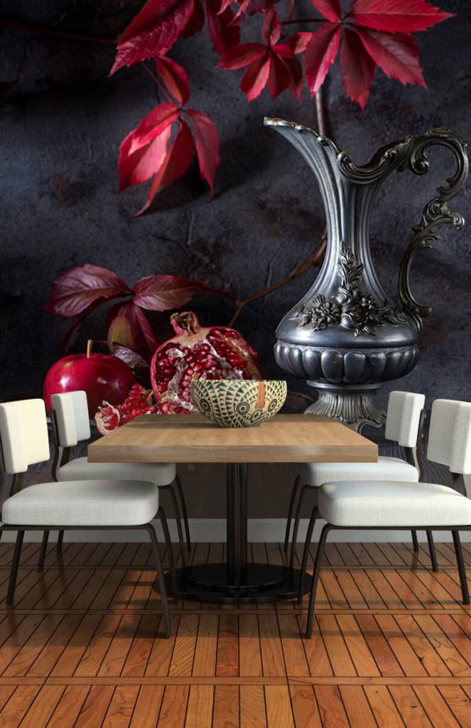Behang met een kan rode wijn en rood fruit - Fotobehang
