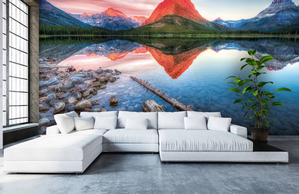 Behang met een rode bergtop - Fotobehang