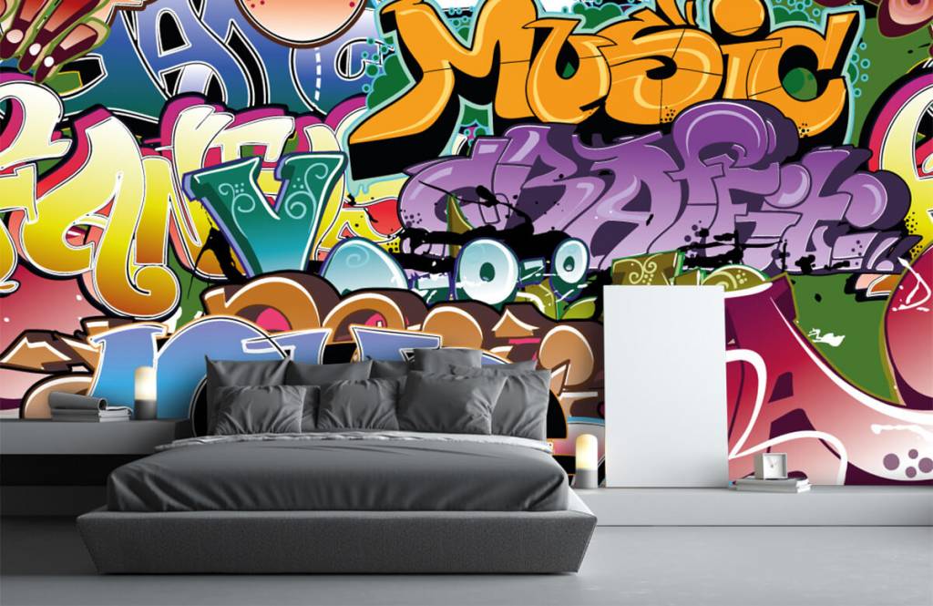 Behang met getekende graffiti - Fotobehang