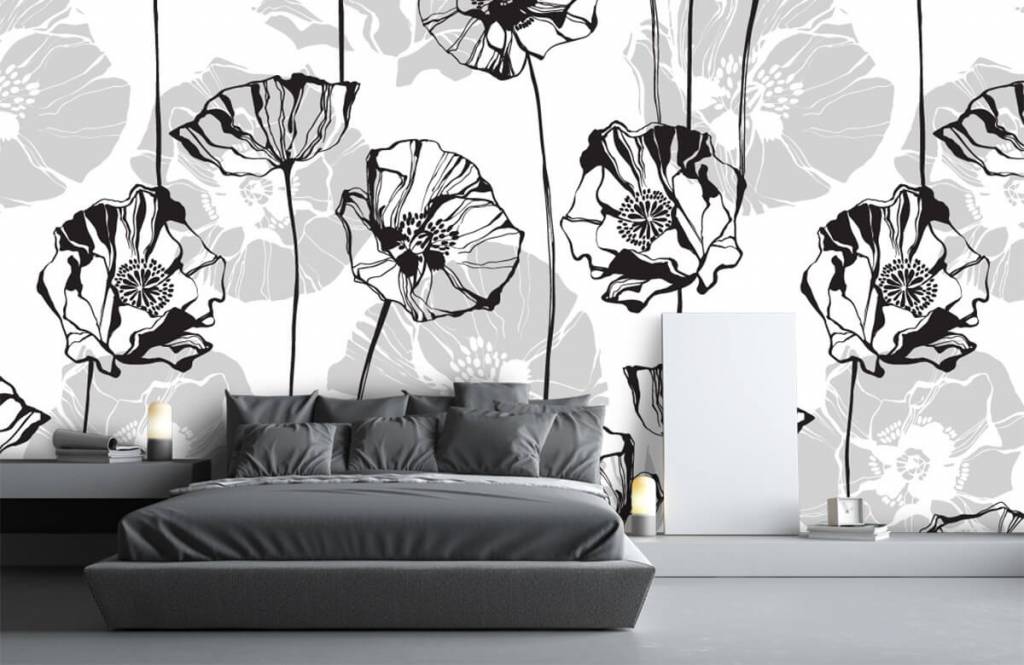 Behang met grafische klaprozen - Fotobehang