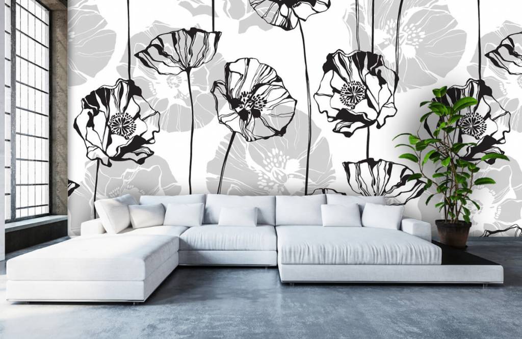 Behang met grafische klaprozen - Fotobehang