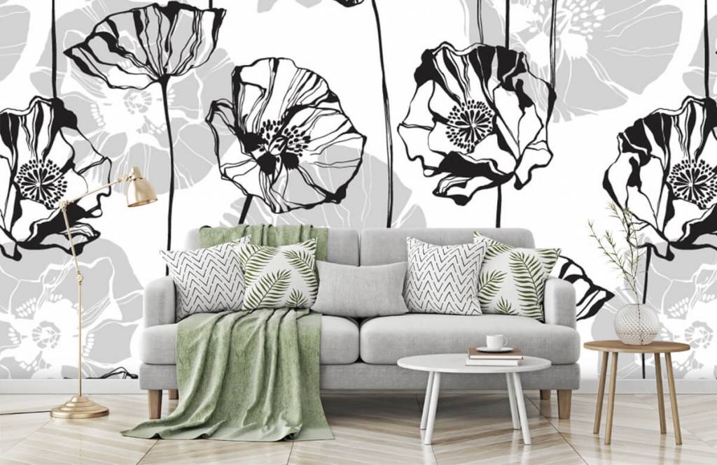 Behang met grafische klaprozen - Fotobehang