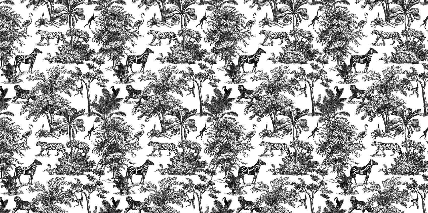 Jungle patroon in zwart-wit - Fotobehang