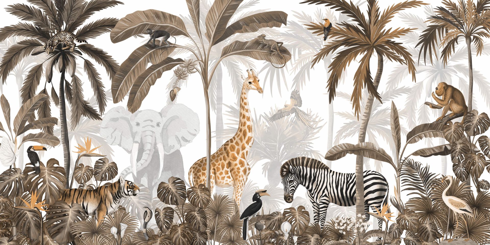 Jungle Jive - Sepia - Fotobehang