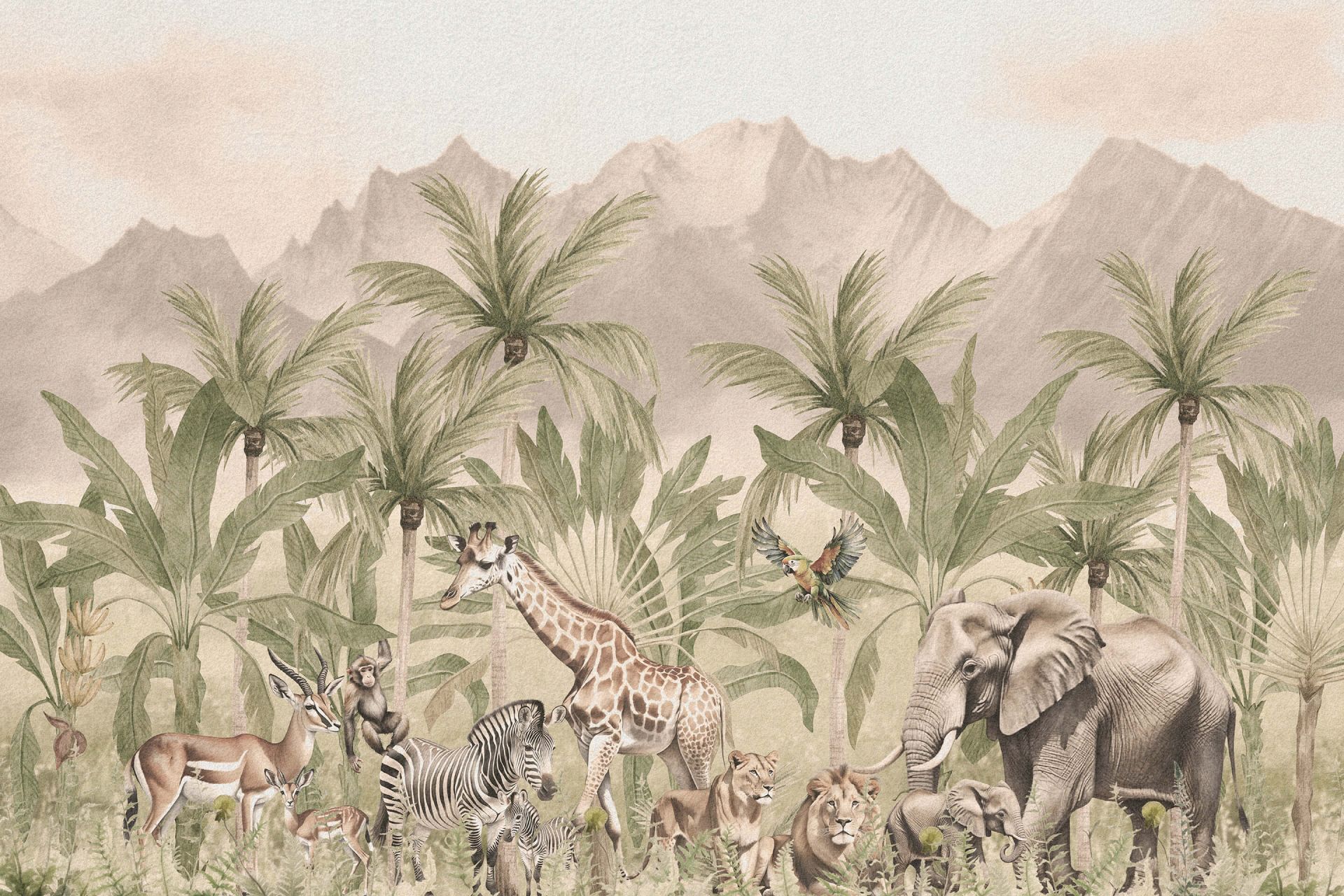 Berglandschap met dieren - Fotobehang