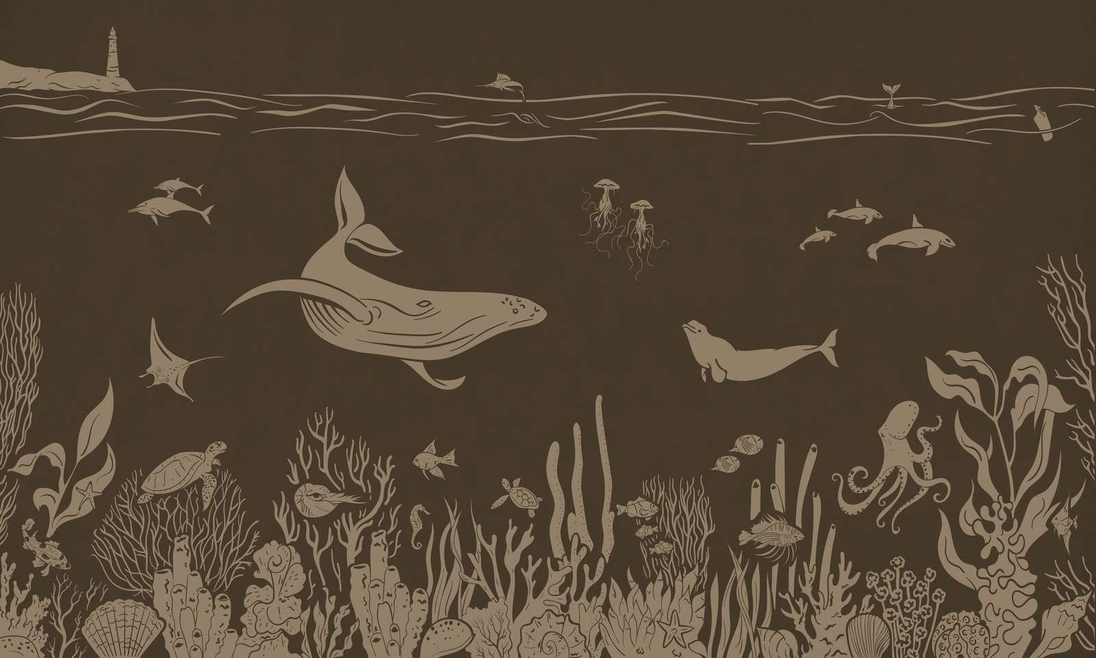 Fotobehang - Monochrome Sea - Brown Vintage - Fotobehang