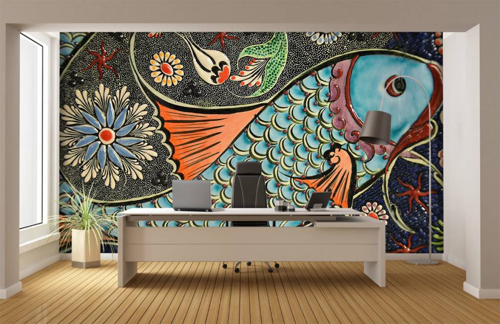 Mozaïek vis op fotobehang - Fotobehang