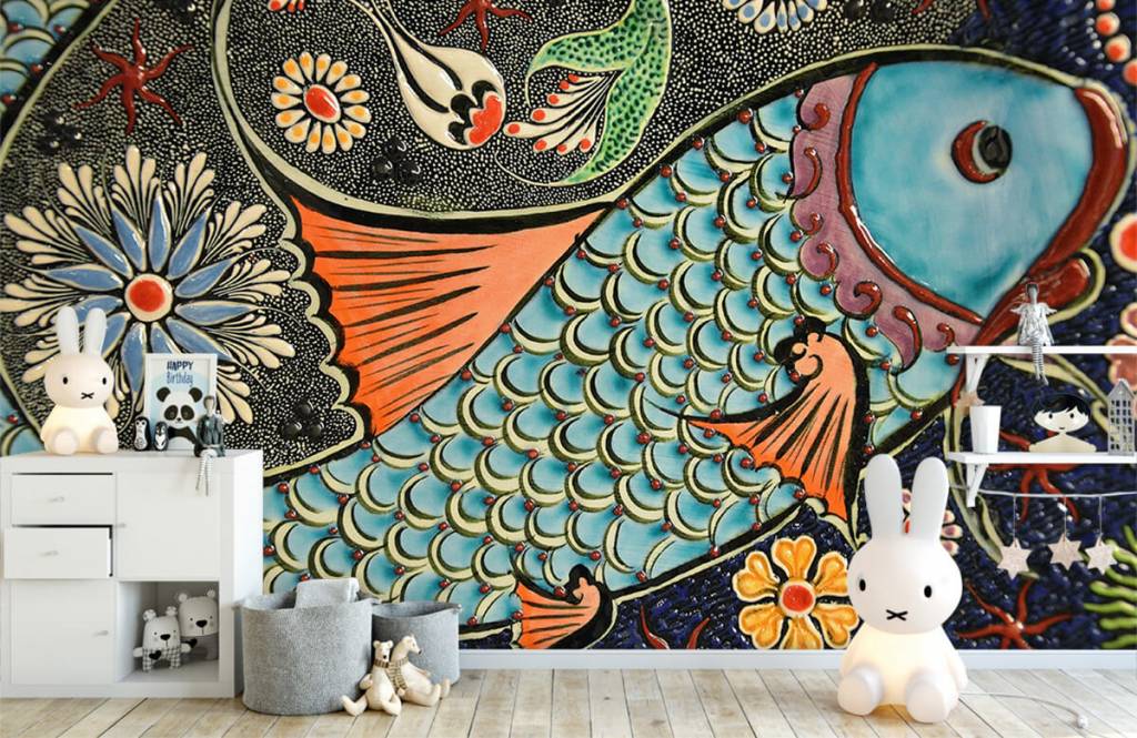 Mozaïek vis op fotobehang - Fotobehang