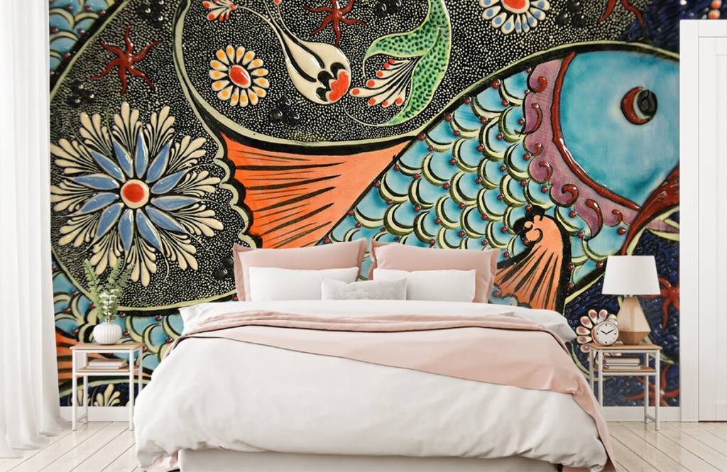 Mozaïek vis op fotobehang - Fotobehang