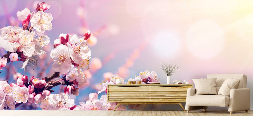 Roze bloesem - Fotobehang