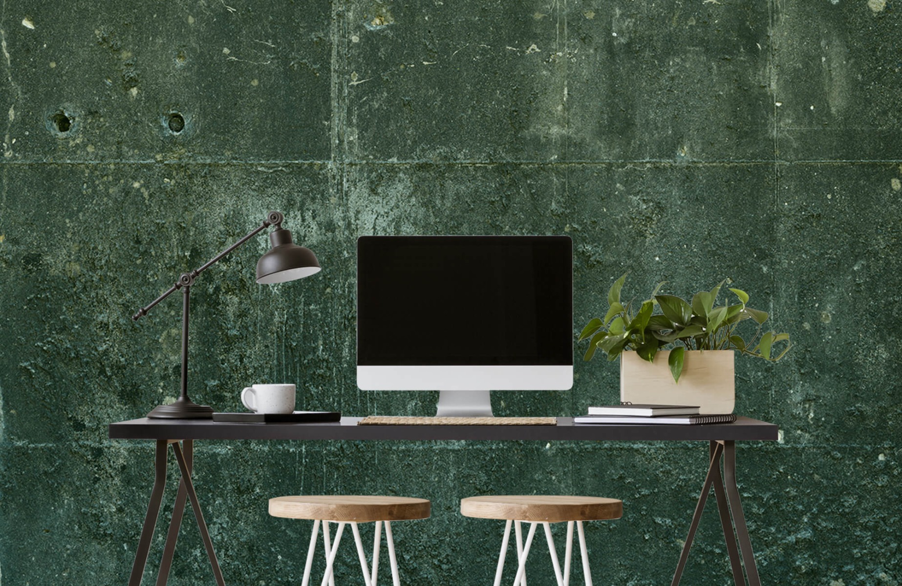 Groen betonlook fotobehang - Fotobehang
