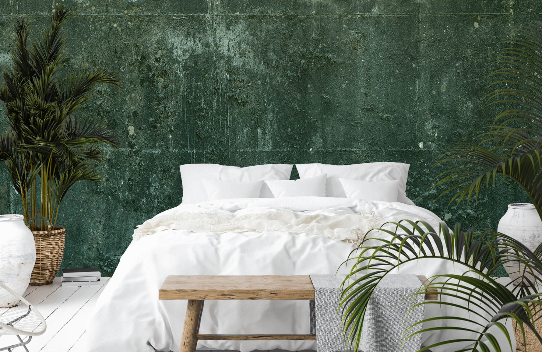 Groen betonlook fotobehang - Fotobehang