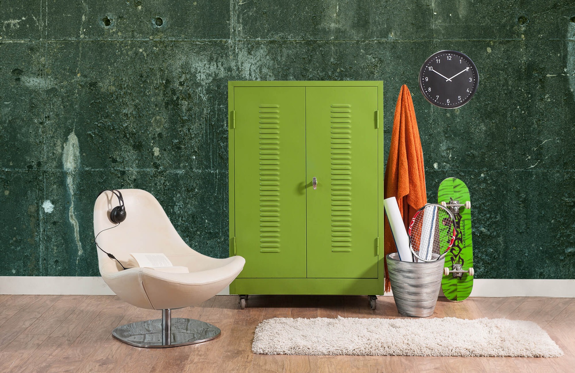 Groen betonlook fotobehang - Fotobehang