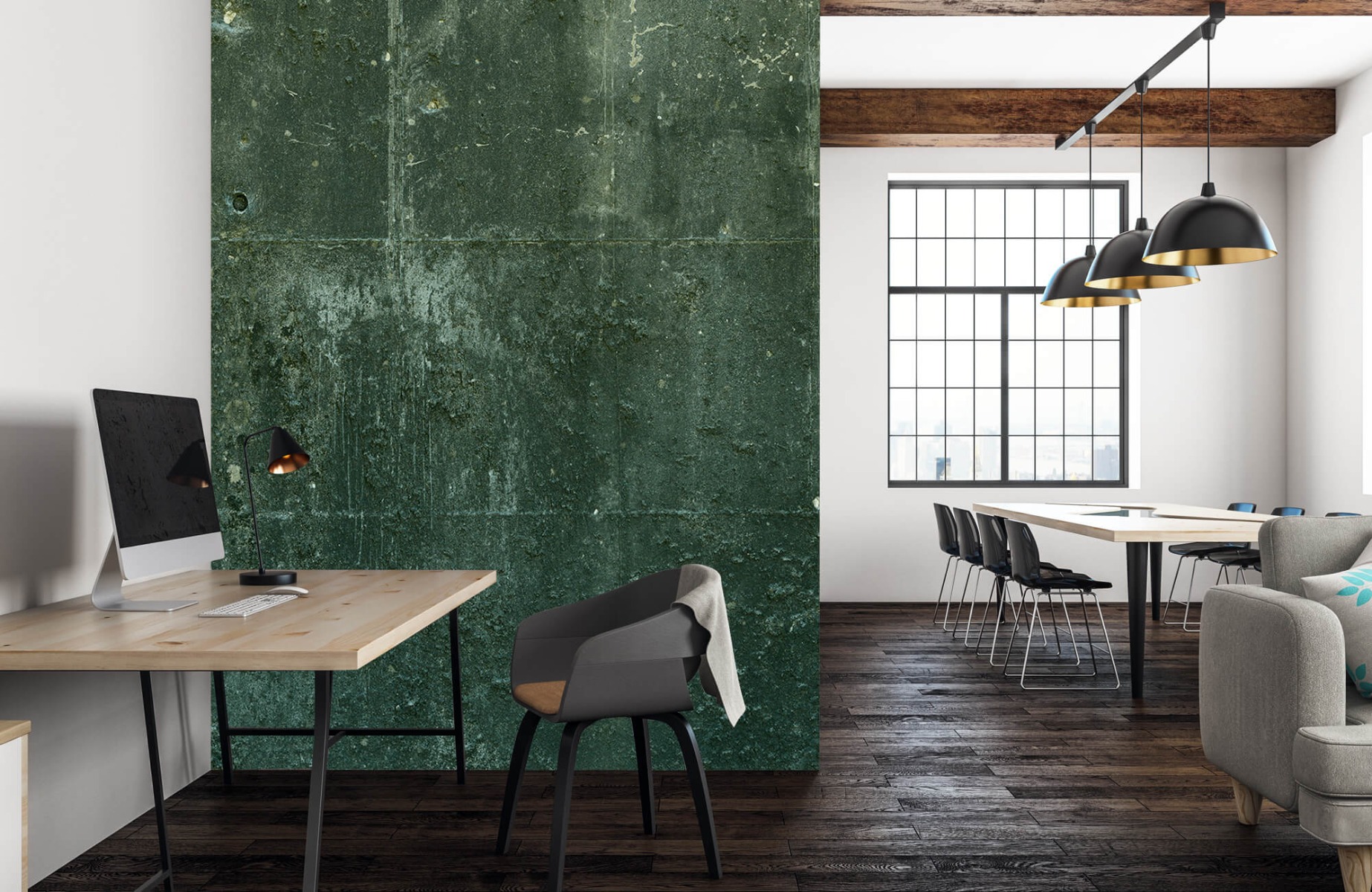 Groen betonlook fotobehang - Fotobehang