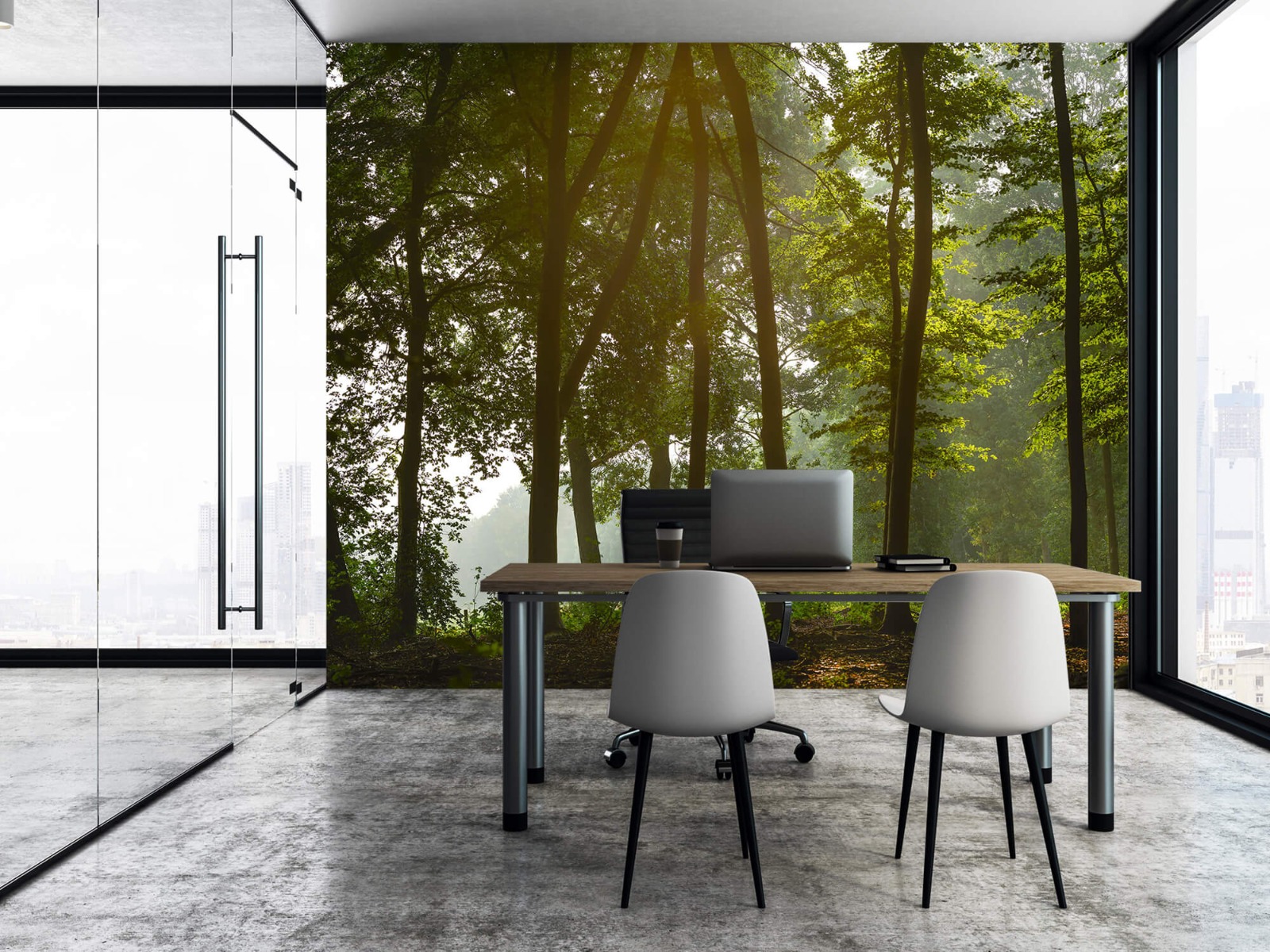 Bos in de ochtendzon - Fotobehang