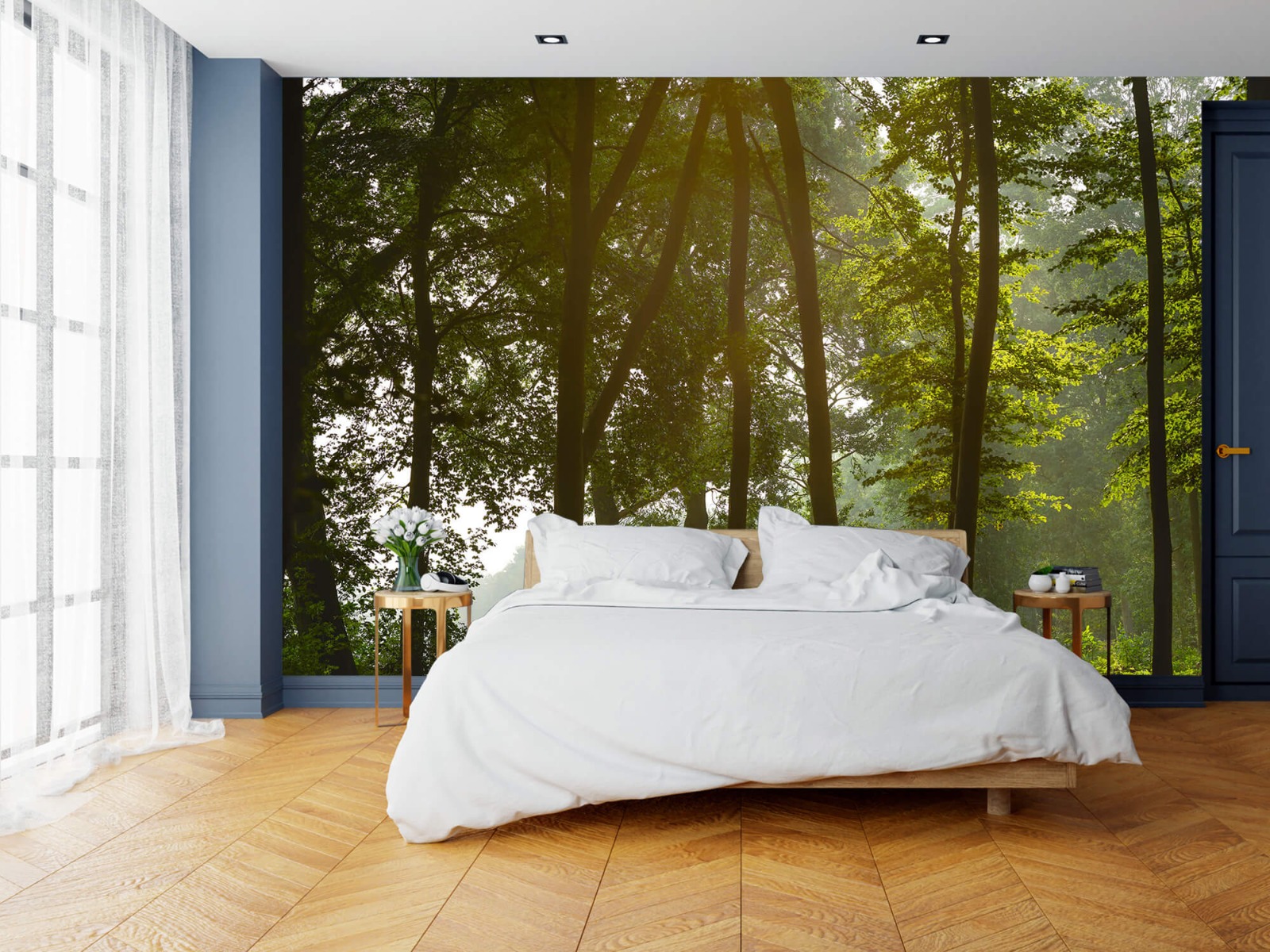 Bos in de ochtendzon - Fotobehang