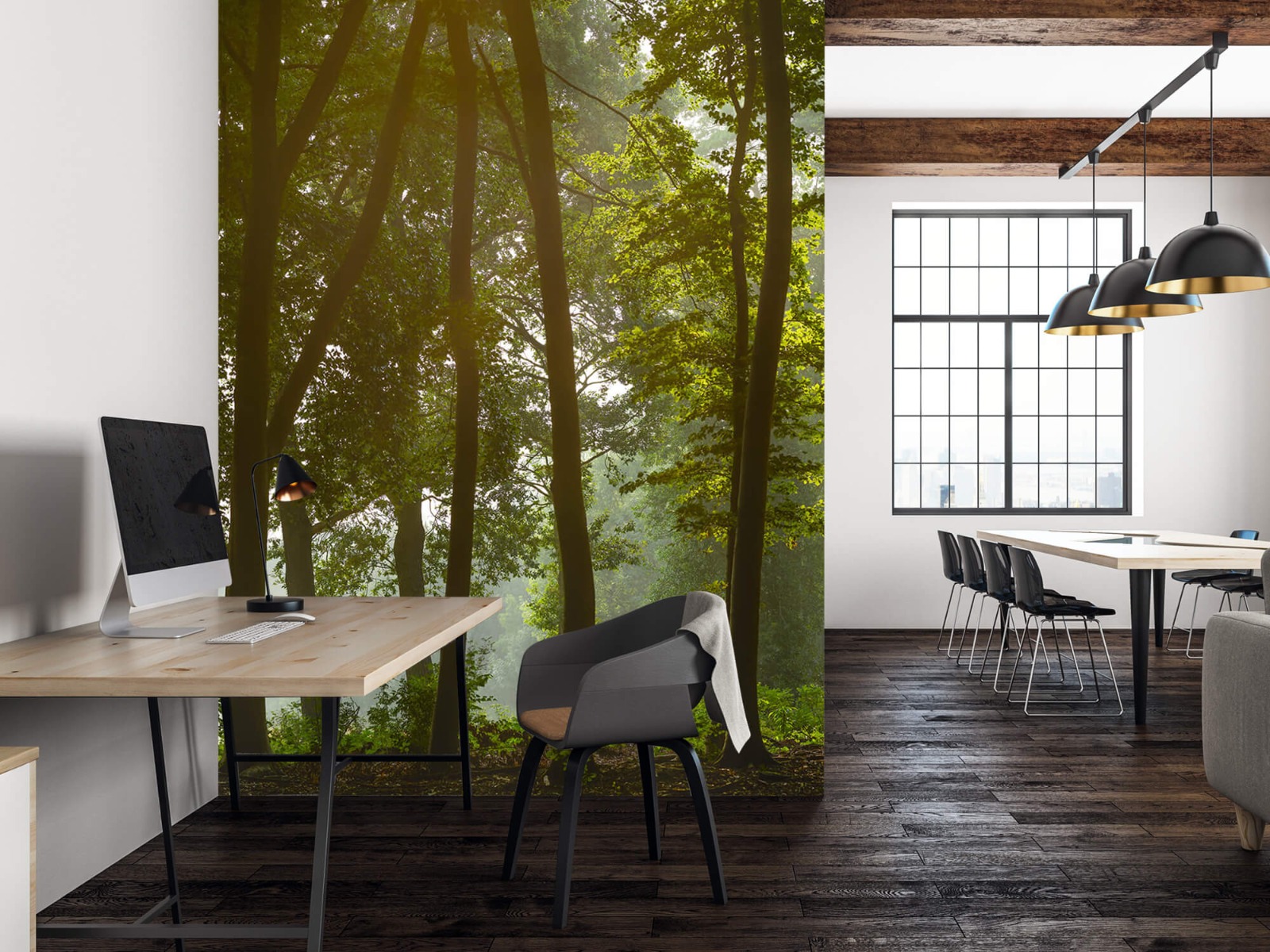 Bos in de ochtendzon - Fotobehang