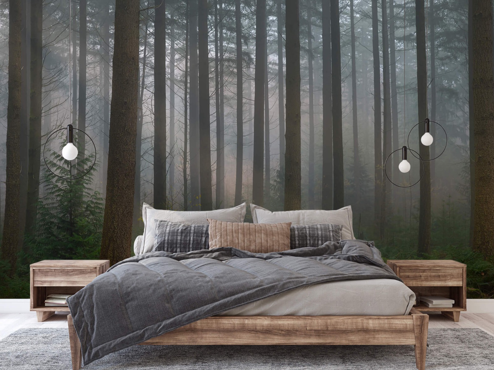 Mistig groen bos - Fotobehang