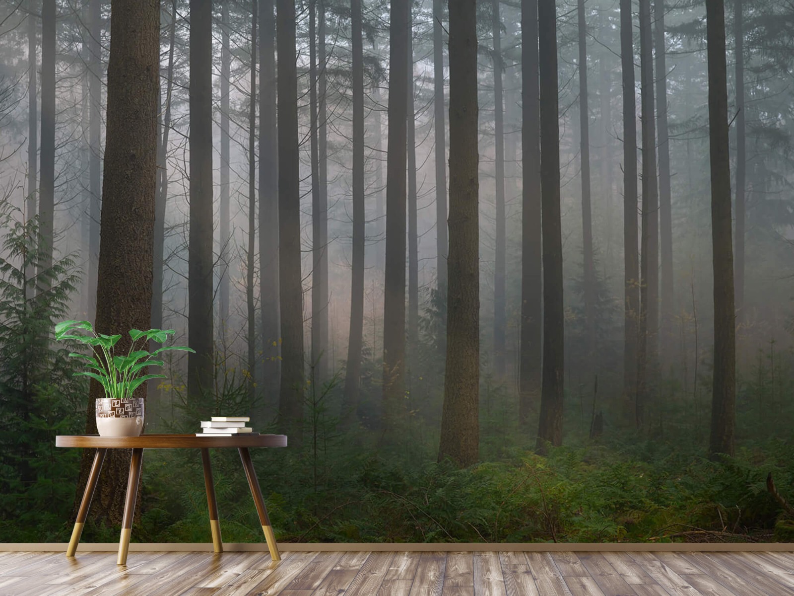 Mistig groen bos - Fotobehang