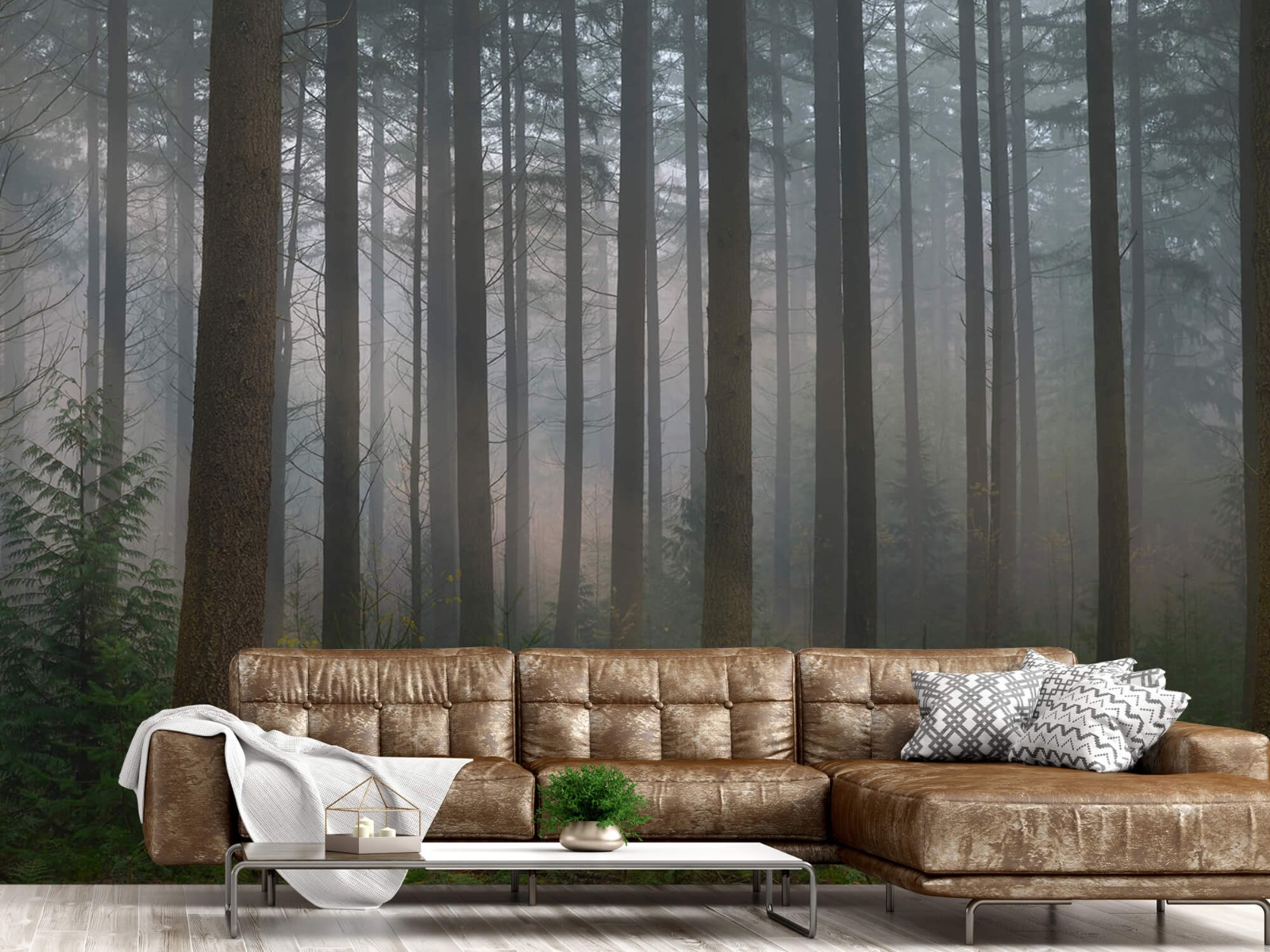 Mistig groen bos - Fotobehang