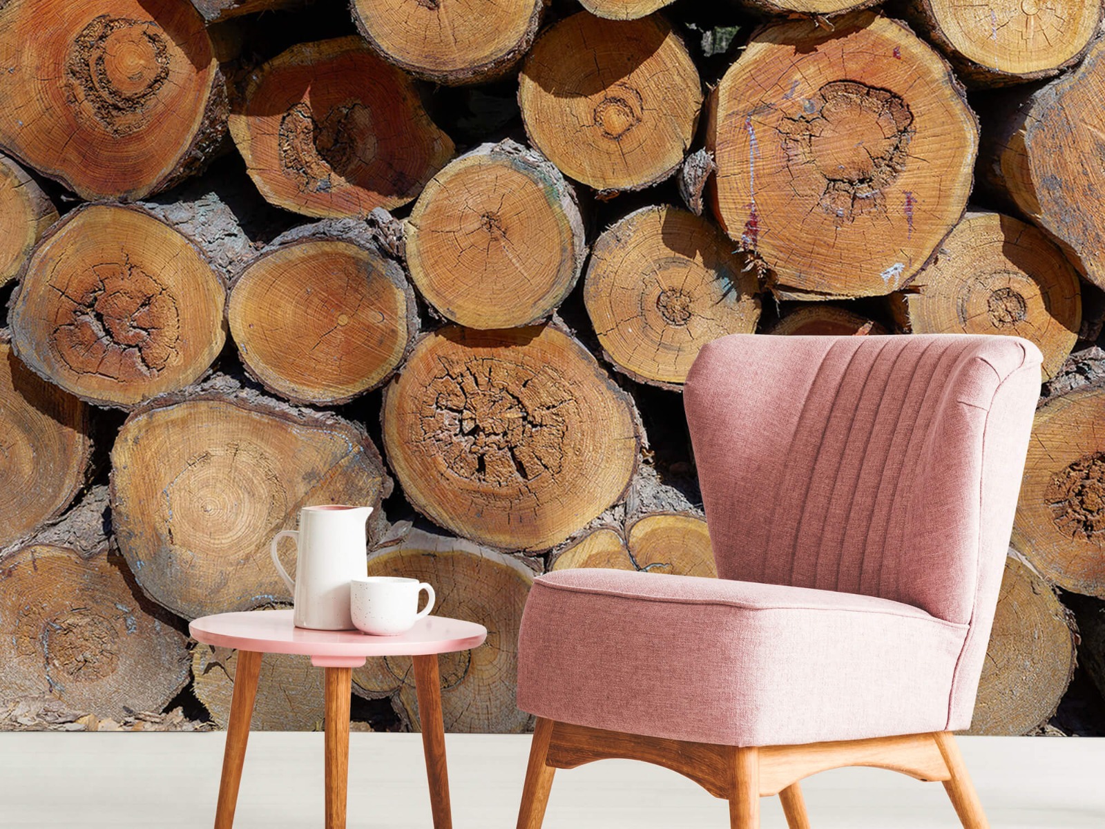 Stapel boomstammen - Fotobehang