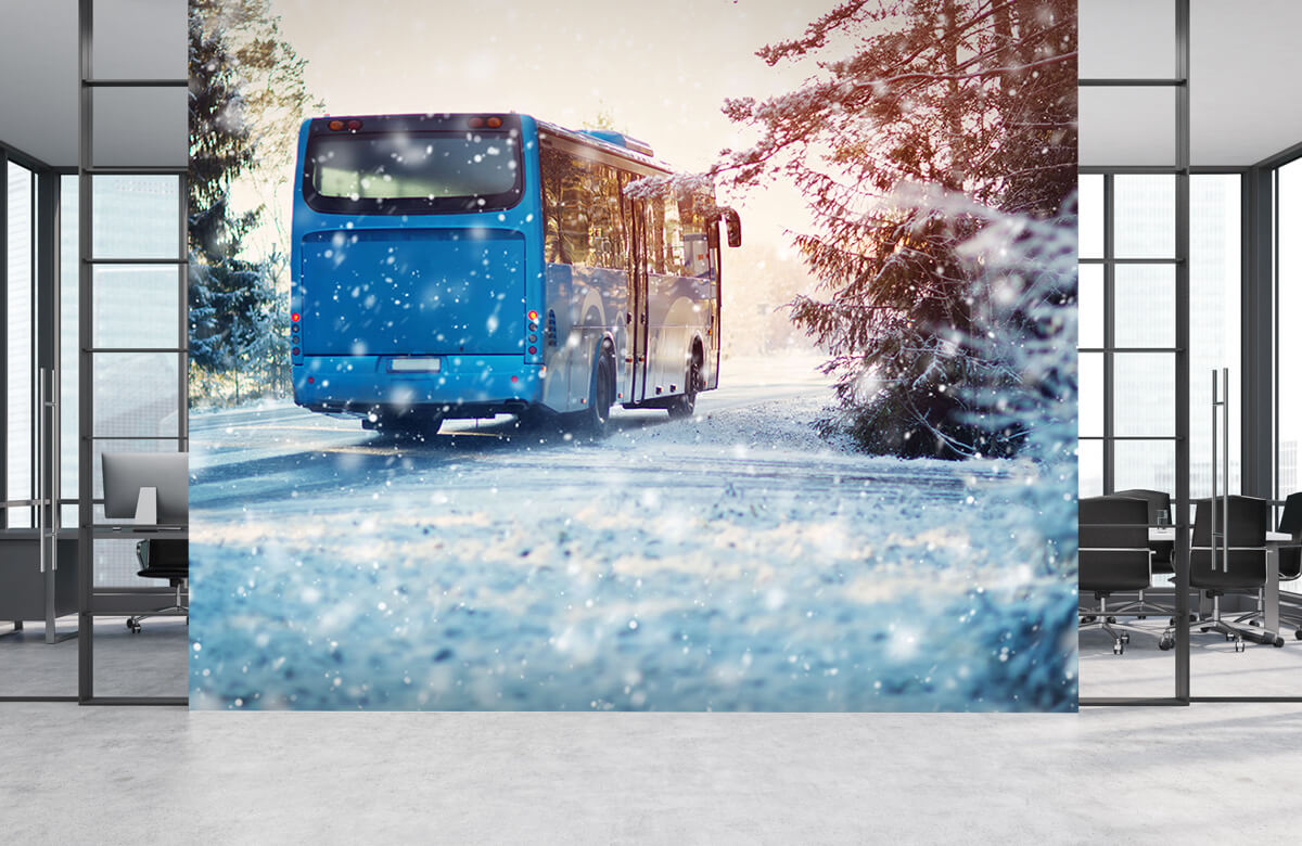 Bus in de winter - Fotobehang