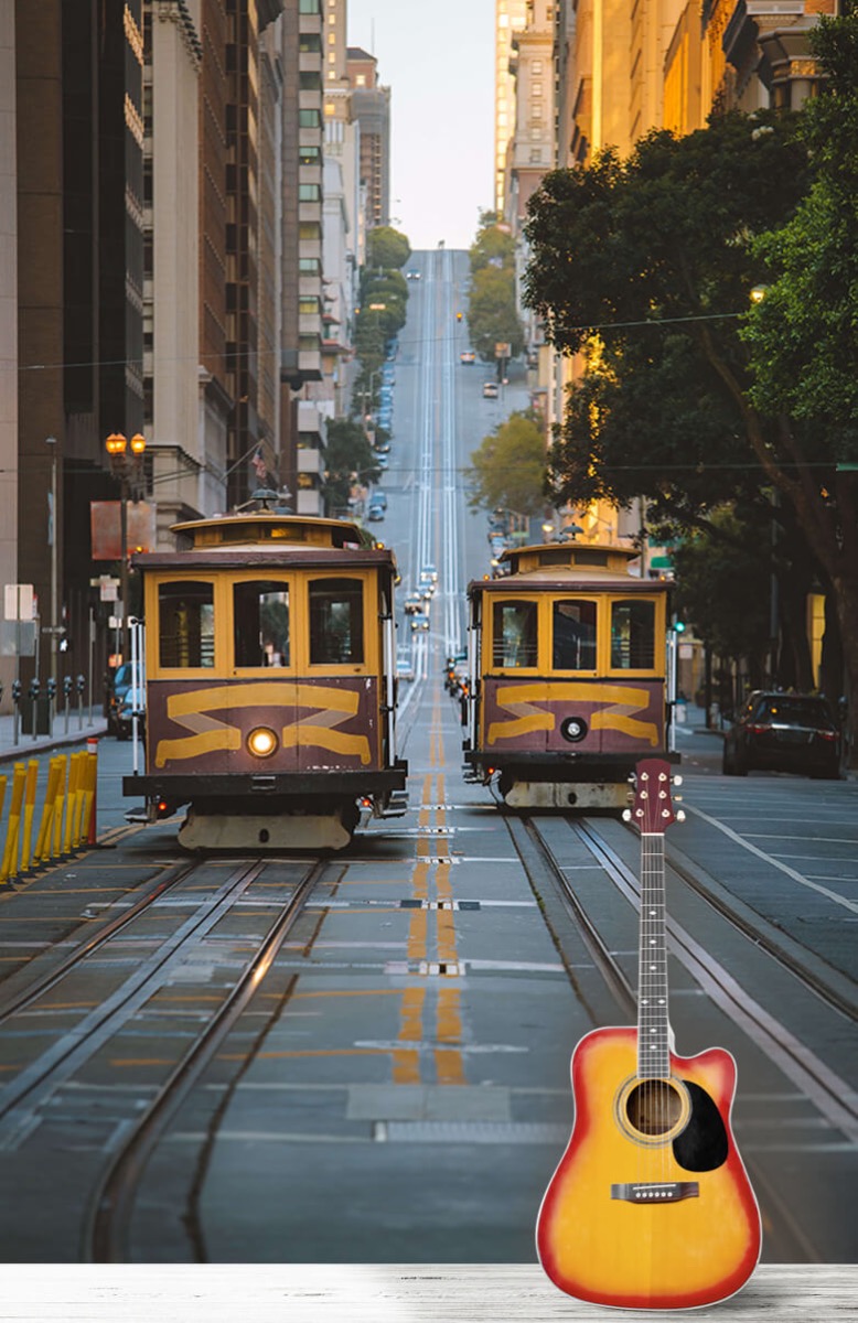 Gele trams in San Francisco USA - Fotobehang