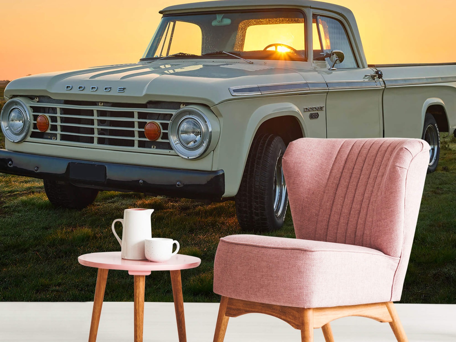 Pick-up bij zonsopgang - Fotobehang