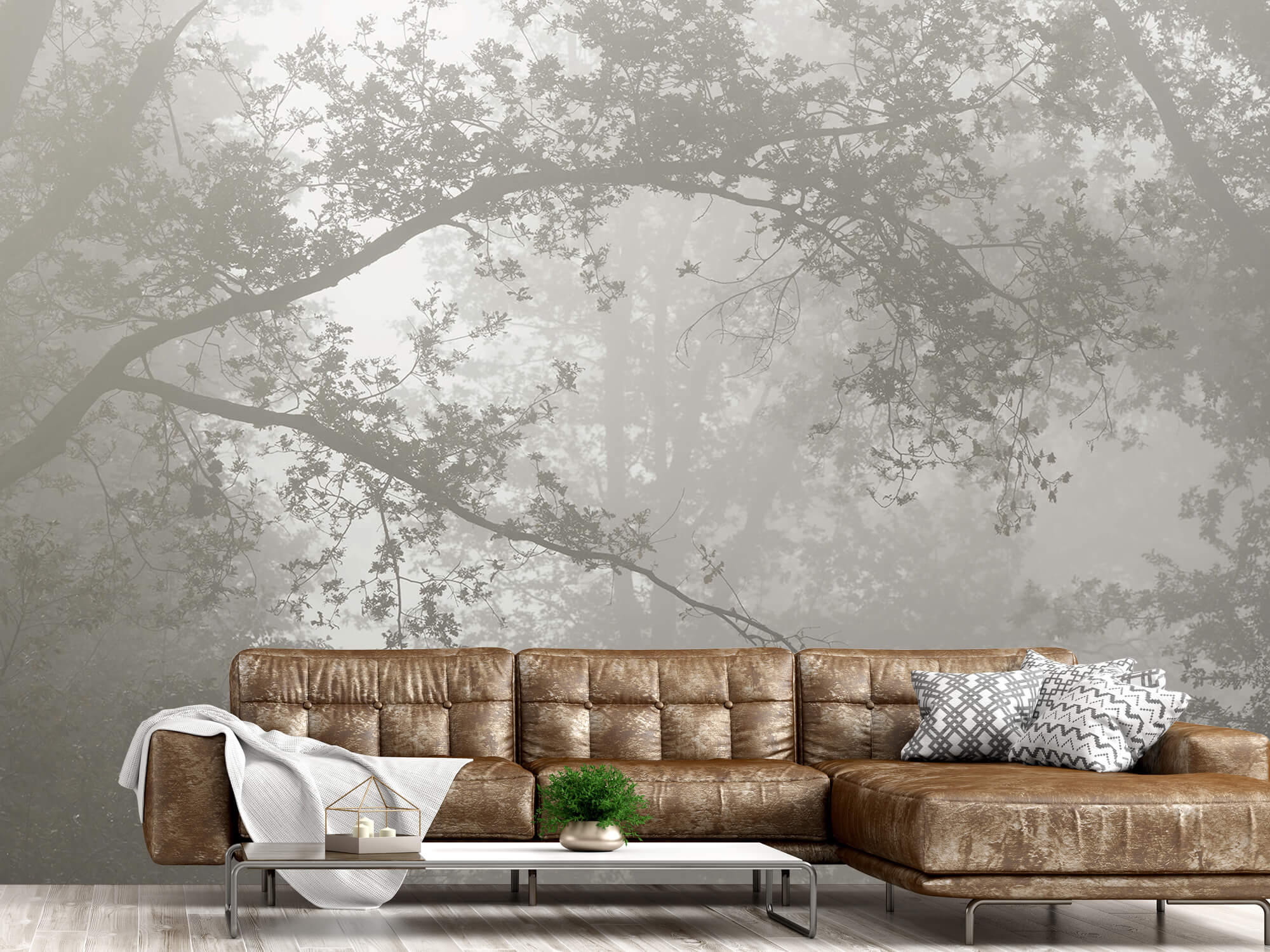 Mooi bos in de mist - Fotobehang