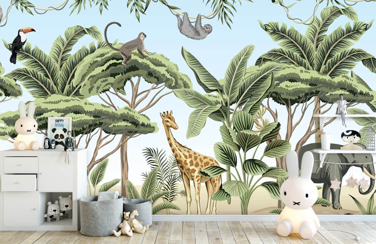 Patroon met jungle dieren - Fotobehang