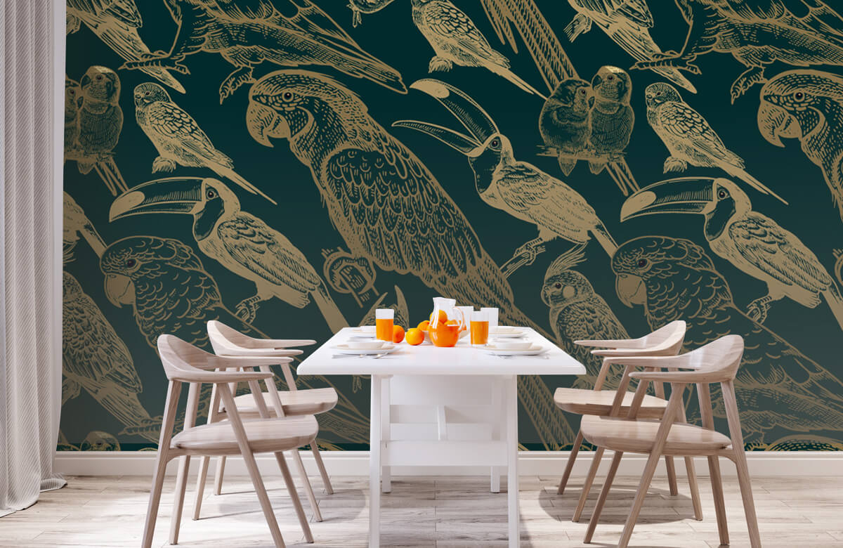 Papegaai en Toekan patroon - Fotobehang