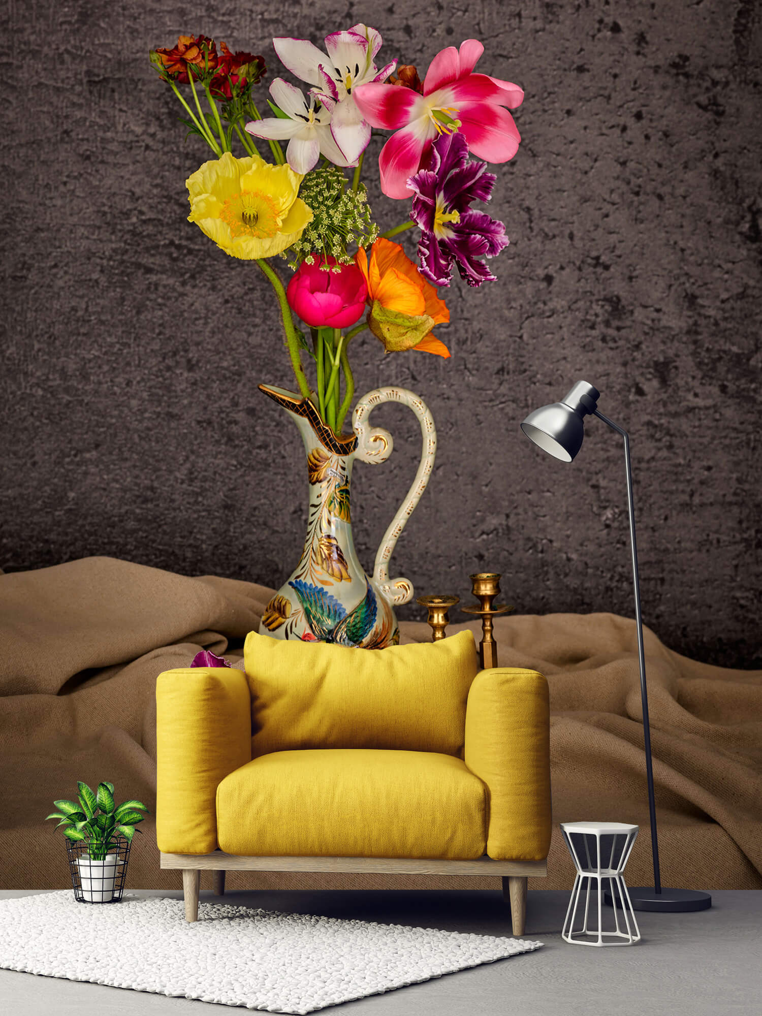 Bloemen in klassieke vaas - Fotobehang