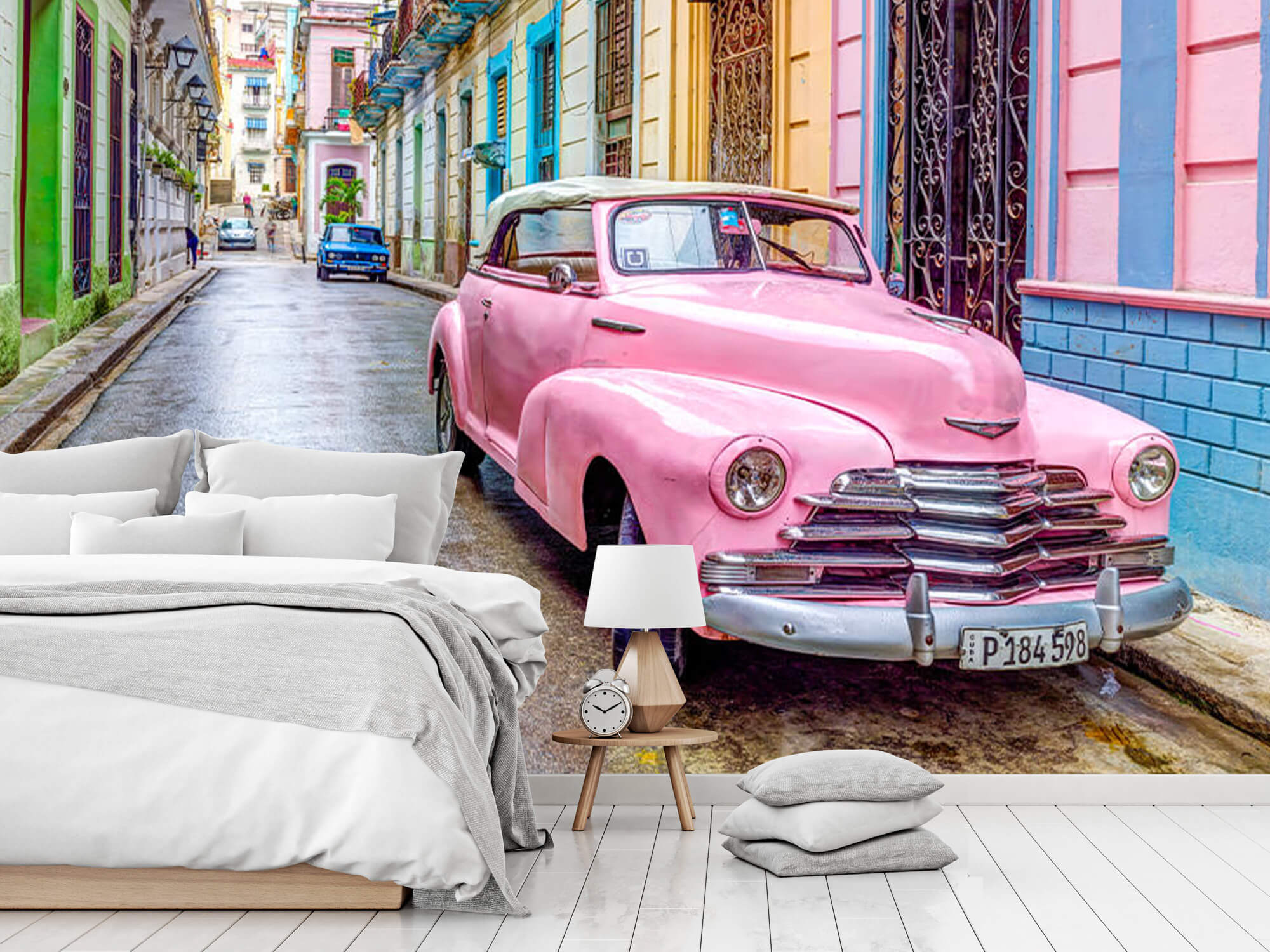 Roze vintage auto - Fotobehang
