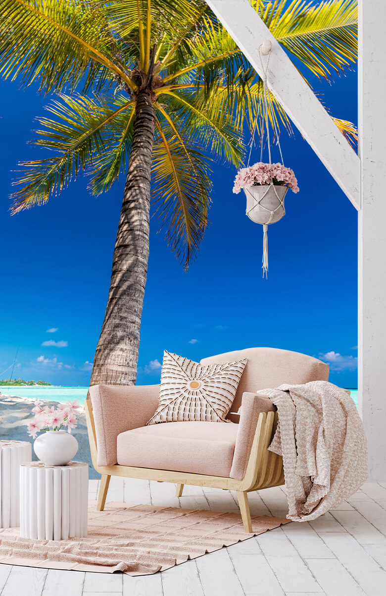 Palmboom op de Malediven - Fotobehang
