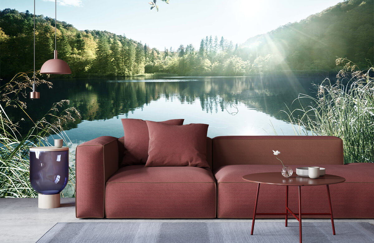 Meer in bos - Fotobehang