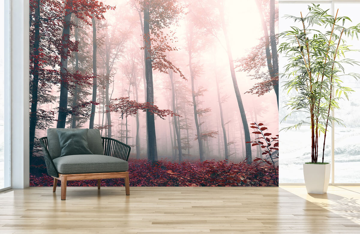Rood boslandschap - Fotobehang