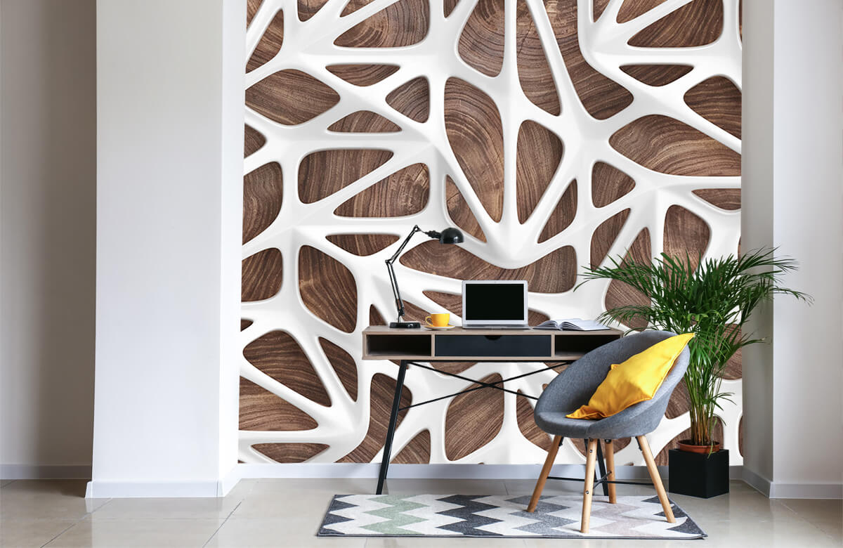 Wit patroon op hout - Fotobehang
