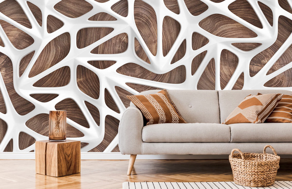 Wit patroon op hout - Fotobehang