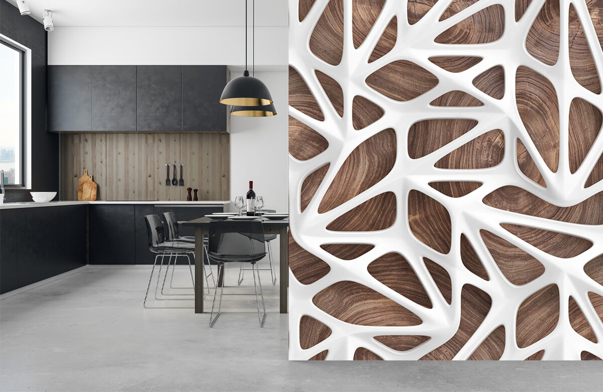 Wit patroon op hout - Fotobehang