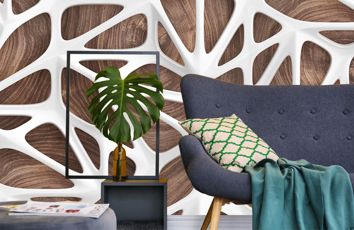 Wit patroon op hout - Fotobehang