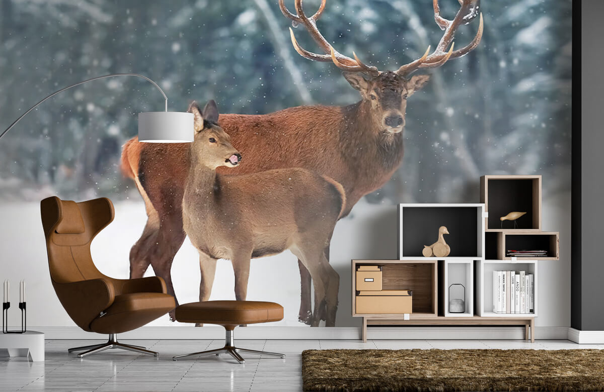 Hert met jong - Fotobehang